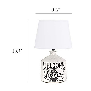 Simple Designs LT1066-HME Welcome Home Ceramic Farmhouse Table Lamp, White