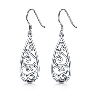 925 Sterling Silver Earrings, BoRuo Filigree Teardrop Earrings