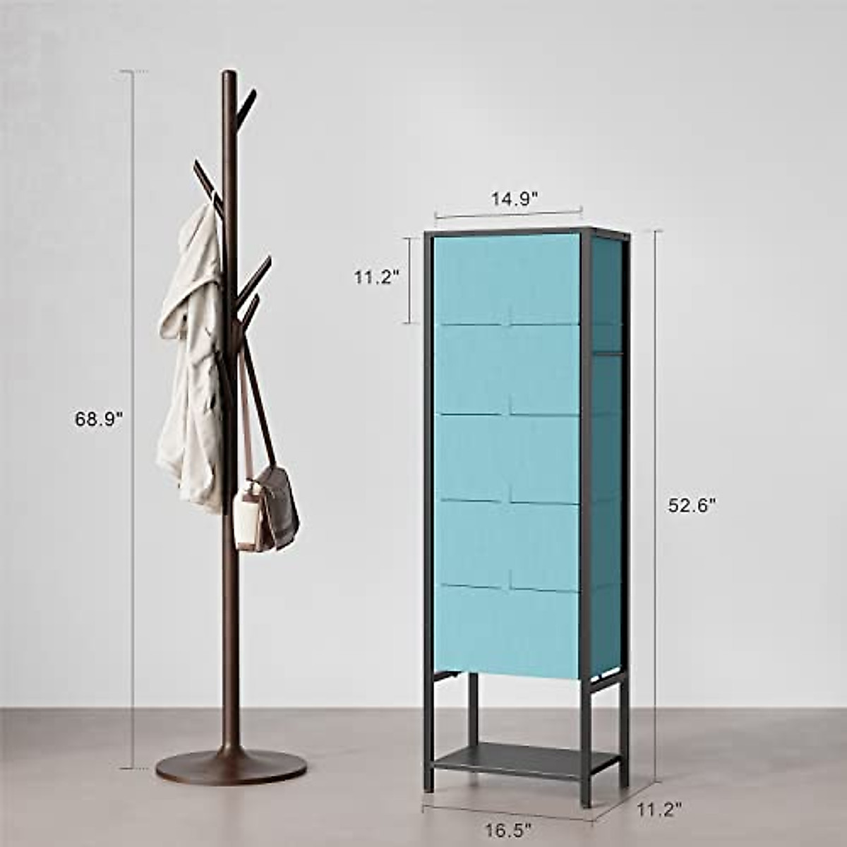 CubiCubi Dresser for Bedroom, Tall Dresser with 5 Drawers Oxford Fabric Dresser, Storage Tower Organizer for Closet, Hallway, Living Room, College Dorm, Steel Frame, Wood Top, Tiffany Blue