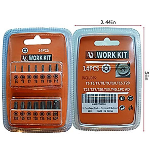 14-Piece Tamper-proof Torx Bit Set, S2 Alloy Steel T5-T40 Security Tamper Resistant Star Bits. ALWORKKIT Gifts for men