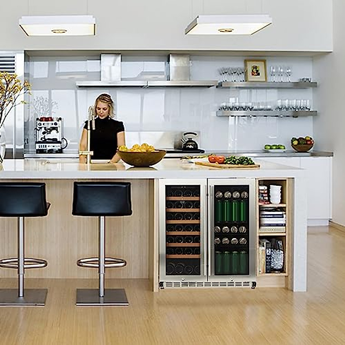 ICEJUNGLE Wine and Beverage Refrigerator-68 Bottle Wine Cooler- Dual Zone, Stainless Steel, Built-In/Freestanding, Adjustable Shelves & Digital Temperature Display, Low-Noise - 30 Inch