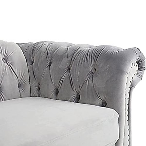 LEFHDA 84" Velvet Upholstered Chesterfield Sofa Couch, Modern 3 Seater Sofa Couch, Thicken Seat Cushions and Button Tufted Back Chesterfield Couch with Nailhead Trim Rolled Armrests, Grey