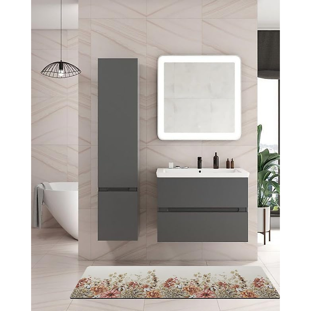 Country Eucalyptus Flowers Bath Mat for Tub,Non Slip Bathroom Floor Runner Rug Quick Dry & Absorbent Diatomaceous Earth Shower Sink Kitchen Doormat,Fall Farmhouse Leaves Rose Dahlia Floral 18"x47"