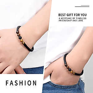 shajwo Cremation Jewelry Lava Stone Urn Bracelet for Ashes for Women Men Chakra Tiger Eyes Genuine Leather Memorial Bracelets