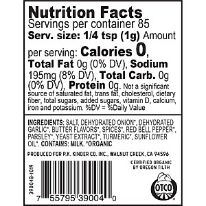 Kinder's Organic Buttery Steakhouse Rub, Premium Quality Seasoning, MSG Free, USDA Certified Organic, 3 oz