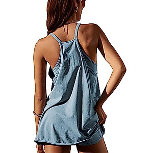 Faleave Women's Summer Sleeveless Mini Dress Athletic Dress Spaghetti Strap Short Tennis Dress with Pockets(Bluegrey-S)