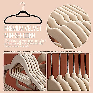 SPORWLIK Premium Velvet Hangers with Tie Bar, Suit Hangers Non-Slip Space Saving Coat Hanger Ultra Thin，Clothes Hangers 360° Swivel Hook for Suit, Shirt Dress & Trouser (Pack of 50)