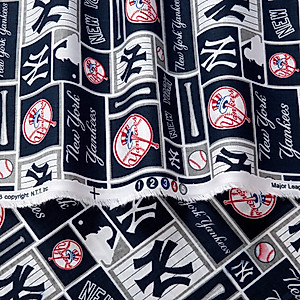 MLB Cotton Broadcloth New York Yankees Blue/White Fabric by The Yard