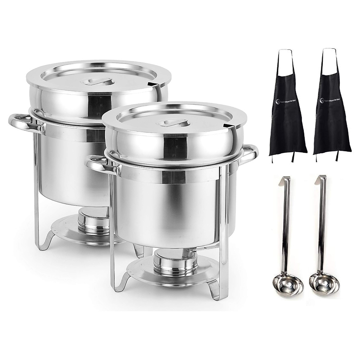 2 Pk 7qt Deluxe Marmite Soup Chafer With 2 6oz Stainless Steel Ladle And 2 Aprons