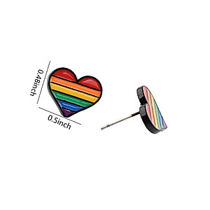 Bezelye Lesbian Gay Earring Stud, Rainbow Heart Ear Studs, Blue Pink and White Heart Stud Earrings (Gay), White,Pink,Rainbow