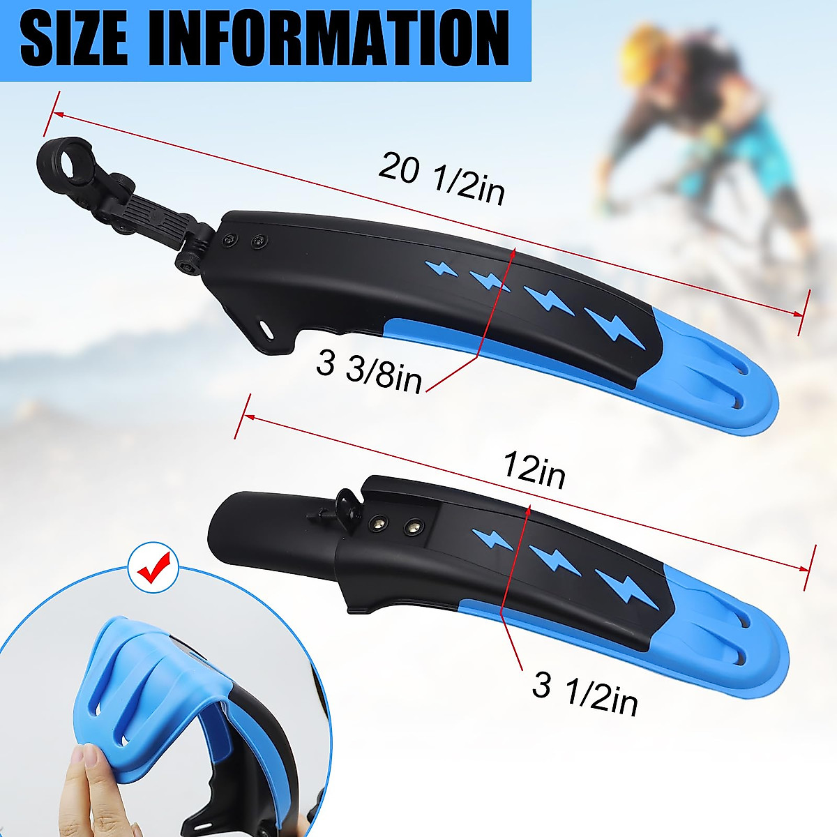 MAKELEN Bike Fender Set Mudguard Set Front and Rear 2 Parts-Universal Full Cover Thicken Widen Bicycle Adjustable Bike Fender Mud Guard Mudflap for MTB Road Bike Mountain Bike Black&amp;Blue