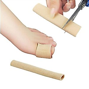 Xiaokeis Cuttable Toe Tubes Sleeves, Toe Sleeve Protectors, Silicone Elastic Fabric Toe Protector Relief Toe Pressure Pain, Soft Gel Corn Pad Protectors for Cushions Corns, Blisters(Khaki)