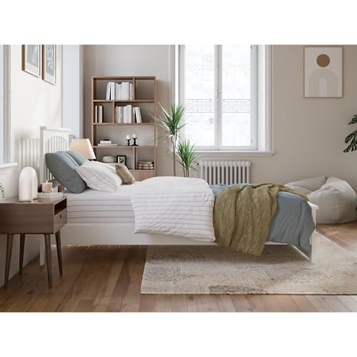 AFI, Becket Twin XL Solid Wood Low Profile Platform Bed with Matching Footboard, White