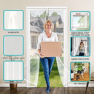 innotree Upgraded Magnetic Screen Door with 36 Magnets Heavy Duty Mesh Curtain, Fits Doors Up to 38"x82", Hands Free Dogs Cats Pet Friendly Door Screen, White