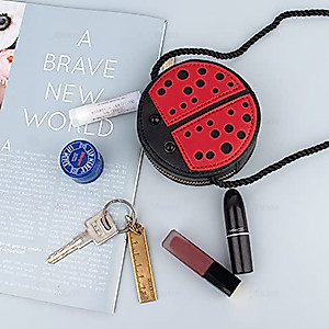 AUEAR, Cute Ladybug Purse Mini Pu Leather Crossbody Bag Wallet Pouch for Women and Girls, Black and Red