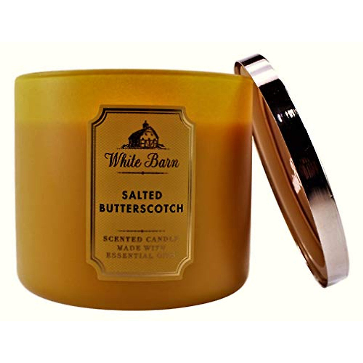 Bath and Body Works White Barn Salted Butterscotch 3 Wick Candle 14.5 Ounce Basic White Barn Label