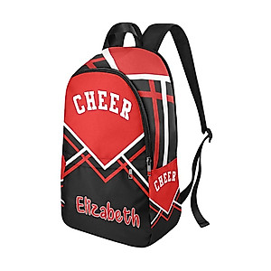 CUXWEOT Personalized Red Cheerleader Cheer Backpack with Name Custom Travel Daypack Bag for Man Woman Gifts