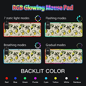 Lemon Tree Wireless Charging Mouse Pad for Mobile Phone Extra Large Gaming Mousepad with 13 Lighting Modes Keyboard Mat for MacBook PC Laptop Desk Office Home Gaming