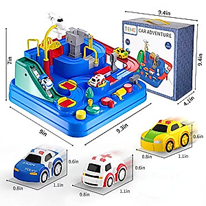 TEMI Kids Race Track Toys for Boy Car Adventure Toy for 3 4 5 6 7 Years Old Boys Girls, Puzzle Rail Car, City Rescue Playsets Magnet Toys 3 Mini Cars, Preschool Educational Car Games Gift Toys