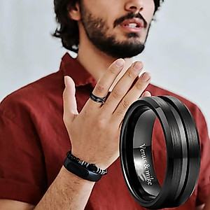 Personalized Matching Promise Rings for Couples Set with 2 Rings Black CZ Wedding and Engagement Ring Set for Women and Men Couples Promise Rings for Him and Her Titanium Inside Engraved Name Rings