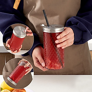 4Pack Glass Tumblers with Stainless Steel Lids and Straws, 24 OZ Wide Mouth Mason Jar Drinking Glasses for Iced Coffee/Tea, Juices and Cocktail, Travel Glass Bottles with Varitey of Patterns