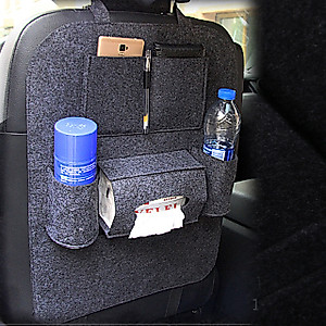 PMLAND Car Seat Back Cover Case Kids Kick Protectors with Organizer - Dark Gray