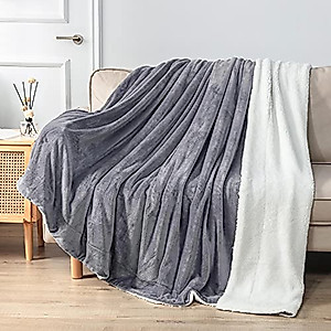 Belleville Sherpa Fleece Blanket Light Grey Throw Size 50 x 60 inches for Dorm Couch Bed Pet Soft Cozy Warm Thick Fuzzy Blankets for Fall Winter All Season