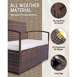 OYODHPDU 60 Gallon Outdoor Storage Bench- All Weather PE Rattan Deck Box- Deck Box w/Thick Seat Cushion- Patio Sofa Storage Bench with Cushion for Porch, Yard, Lawn, Garden (Brown)