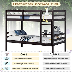 GORELAX Twin Over Twin Bunk Bed, Space Saving Wood Bed Frame w/Under Bed Storage, Ladder & Guardrail, Dorm & Multichild Family, Modern Bunk Bed for Kids, Teens, Sleepovers, Adults (Espresso)