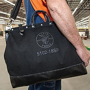 Klein Tools 510218SPBLK Tool Bag, Large 18-Inch Deluxe Canvas Tool Bag and Organizer with 13 Pockets and Shoulder Strap, Black