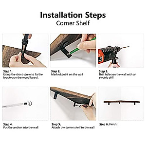 Mkono 5 Pieces Set Floating Shelves for Wall, 2 Pack Rectangle Wood Shelf and 3 Pack Triangle Wood Board Corner Shelves