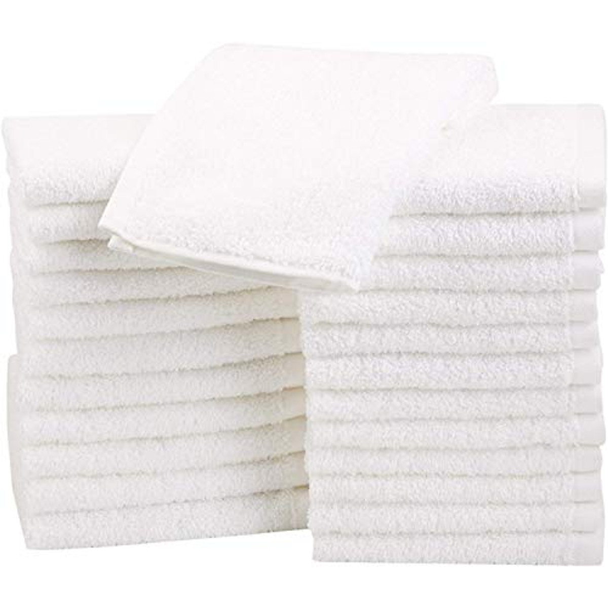 Amazon Basics Fast Drying, Extra Absorbent, Terry Cotton Washcloths, White - Pack of 24 & Cotton Hand Towels, White - Pack of 12