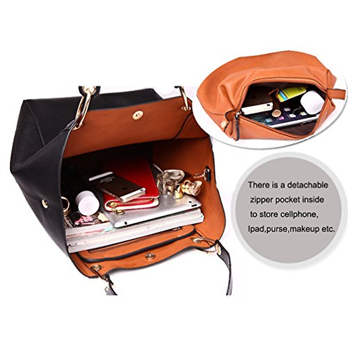 sqlp Black Bucket Work Tote Bags for Women the Tote Bag Leather Purse and handbags ladies Waterproof Shoulder commuter Bag