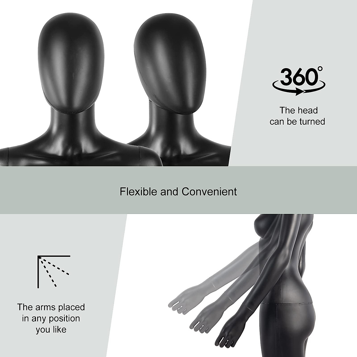 Female Mannequin Full Body Black - 70'' Mannequin Dress Form Display Full Body Mannequin Manikin Torso Stand
