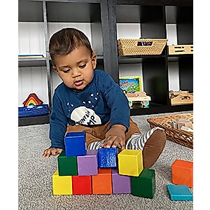 HABA Baby's First Basic Block Set - 12 Colorful Wooden Cubes (Made in Germany)