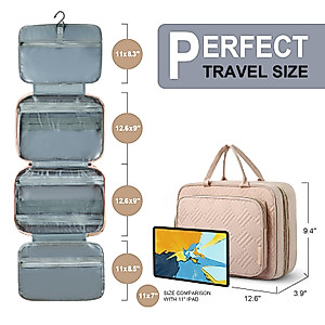 WOOMADA Toiletry Bag with Hanging Hook, Travel Toiletry Bag, Large Travel Makeup Bag Cosmetic Organizer for Brushes Set, Shampoo, Full Sized Container for Women(Black2)