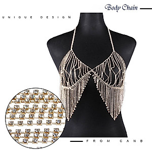 CanB Rhinestone Sexy Bra Chains Shiny Crystal Tassel Underwear Necklace Chains Summer Beach Bikini Nightclub Chain Body Accessories Jewelry for Women and Girls (Style-1)