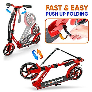 Hurtle Renegade Kick Scooters for Kids Teenagers Adults- 2 Wheel Kids Scooter with Adjustable T-Bar Handlebar - Alloy Anti-Slip Deck - Portable Folding Scooters for Kids with Carrying Strap