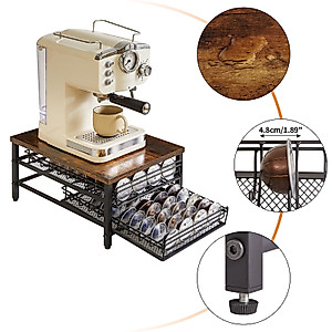 IBUYKE 2-Tier Coffee Pod Drawer Holder for Nespresso, Capsule Pods Storage Organizer, Compact Under Coffee Pot Storage Drawer, Slim Home Kitchen Counter Organizer TCJ102H, Rustic Brown