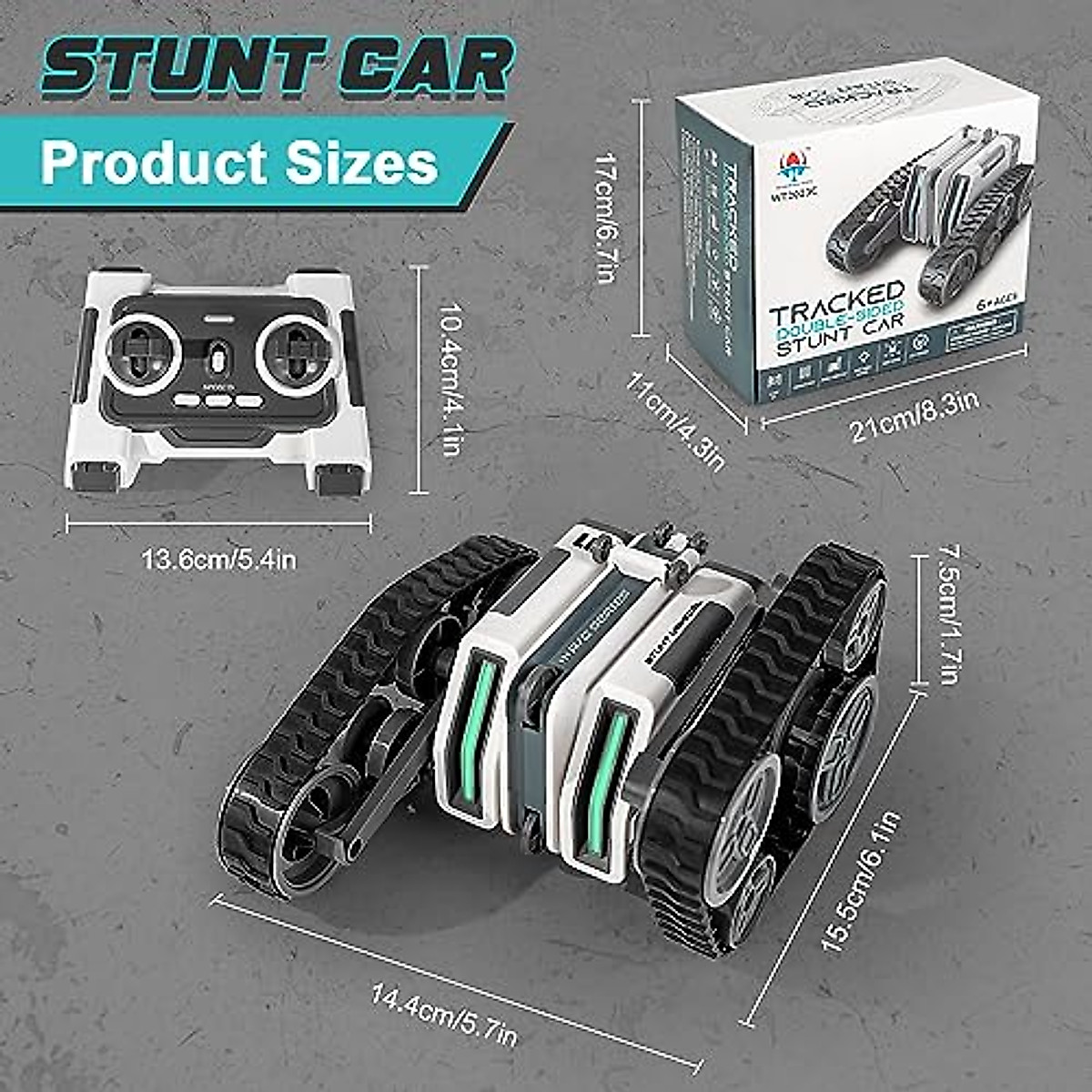 FUUY Remote Control Car, 360° Rotating RC Car with Cool Lights, Transform RC Tank Mini RC Crawler Double-Sided Tracked Fancy Stunt Car Kid Toy for Birthday White