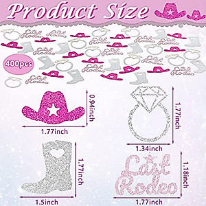 400 Pcs Disco Cowgirl Bachelorette Party Confetti Nashville Bachelorette Last Rodeo Party Table Decoration Glitter Wedding Ring Western Boot Cowboy Hat Confetti for Bachelorette Cowgirl Party Decor