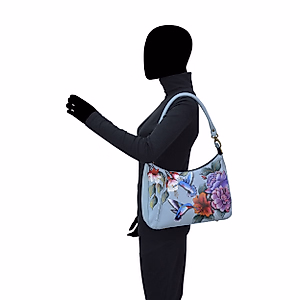 Anna by Anuschka Women's Hand-Painted Genuine Leather Large Top Zip Hobo - Garden Jewels