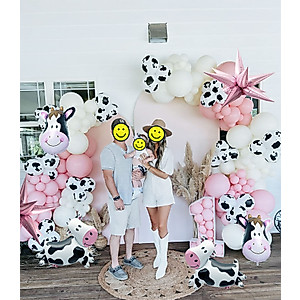 Pink Cow Balloon Garland Kit Cow Print and Pastel Pink White Tan Cowgirl Balloons for Girl my first rodeo birthday party decorations holy cow im one supplies