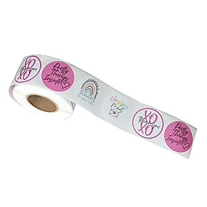 Assorted Cute Packaging Stickers - Roll of 500 - Four Fun Designs - 1.5" Round Glossy Sealers for Small Business - Happy Mail - Thank You for Your Business/Pretty Things Inside