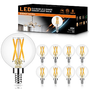 winshine E12 LED Bulb, 40W Equivalent, 3000K Soft White, Dimmable Candelabra LED Light Bulbs for Chandelier, Edison A15 LED Light Bulbs E12 Small Base for Ceiling Fan, 120V, CRI85+, 400LM, 8 Pack