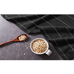 Microfiber Kitchen Towels - Super Absorbent, Soft and Thick Dish Hand Towels, 8 Pack (Stripe Designed Black Colors), 26 x 18 Inch