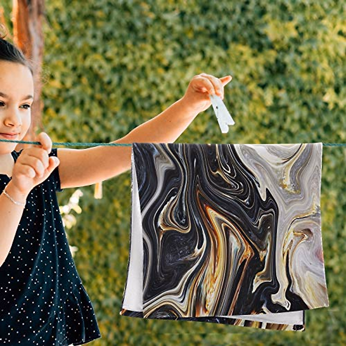 Oyihfvs Ink Marble Black Gold Grey 2 Pieces Face Towel, Highly Absorbent Cotton Dish Hand Towels, Soft Washcloth for Spa Bathroom Hotel Kitchen Beach Gym Yoga