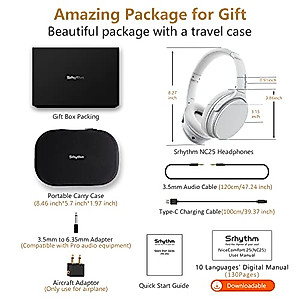 Srhythm NC25 Active Noise Cancelling Headphones Bluetooth 5.3,ANC Stereo Headset Over-Ear with Hi-Fi,Mic,50H Playtime,Voice Assistant,Low Latency Game Mode