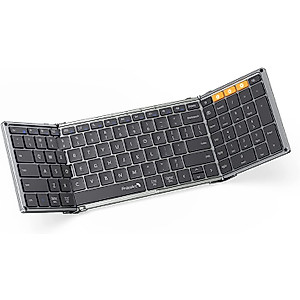 ProtoArc Foldable Bluetooth Keyboard, XK01 Folding Wireless Portable Keyboard with Numeric Keypad, Full-Size Travel Keyboard for iPad Tablet Smartphone Laptop PC Windows iOS Android, Space Gray