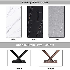 Rectangle Kitchen & Dining Table, Modern Dining Table, X-Shape Pedestal Table with Durable Sintered Stone Top for Home/Office/Conference/Apartment, 63" x 35.43", Black Tabletop Black Base